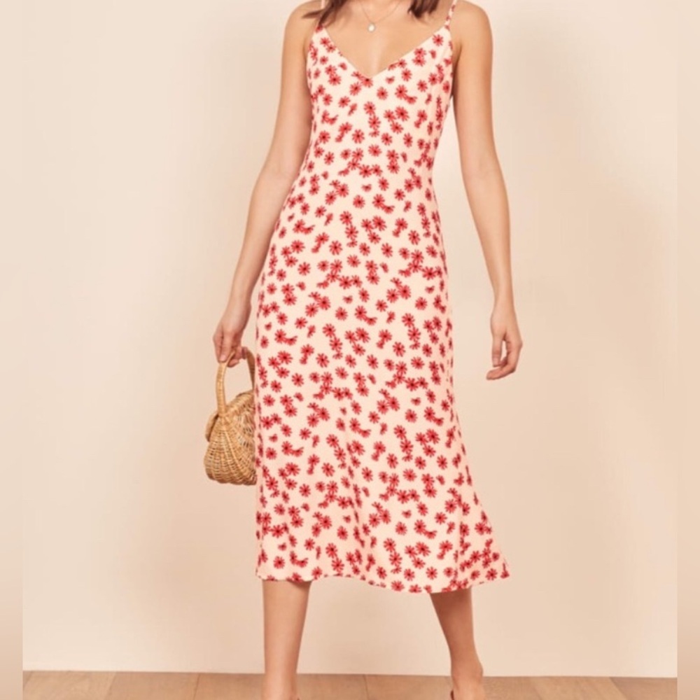 Reformation Alexandra Red Daisy Floral Midi Slip Dres… - Gem